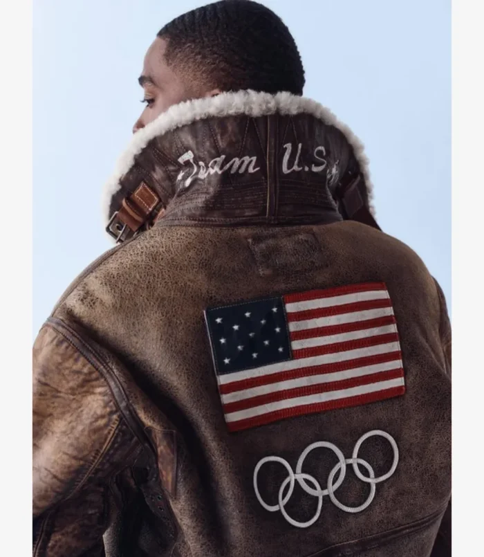2026 Winter Olympics Polo Ralph Lauren Team USA Brown Leather Flight Jacket